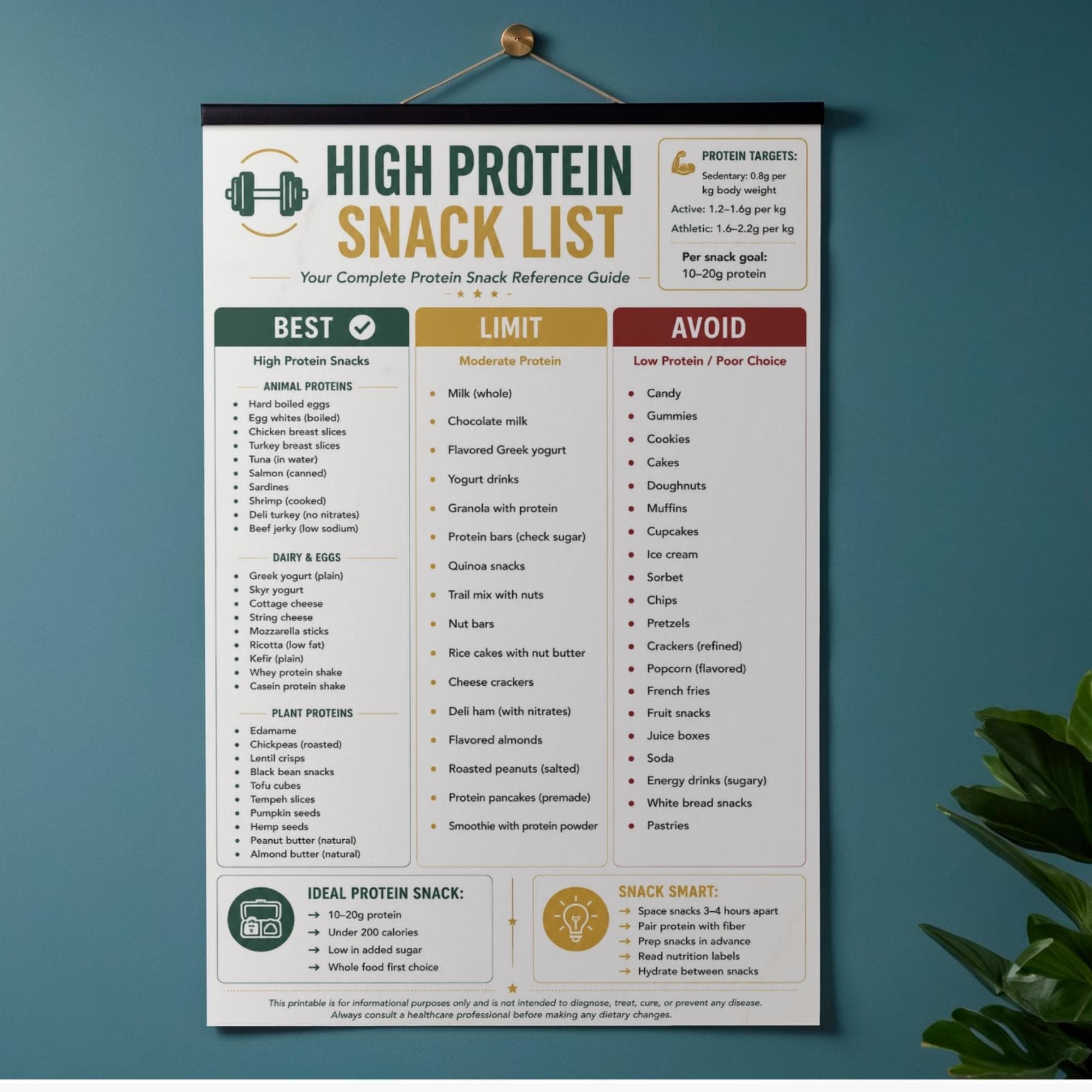 High Protein Snack List Printable, Protein Snacks Reference Guide PDF ...