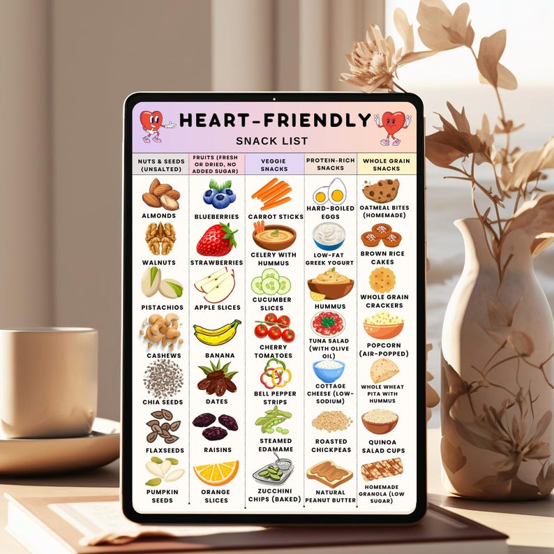 Low Sodium Snack List, Heart-friendly Snacks Printable PDF, High ...