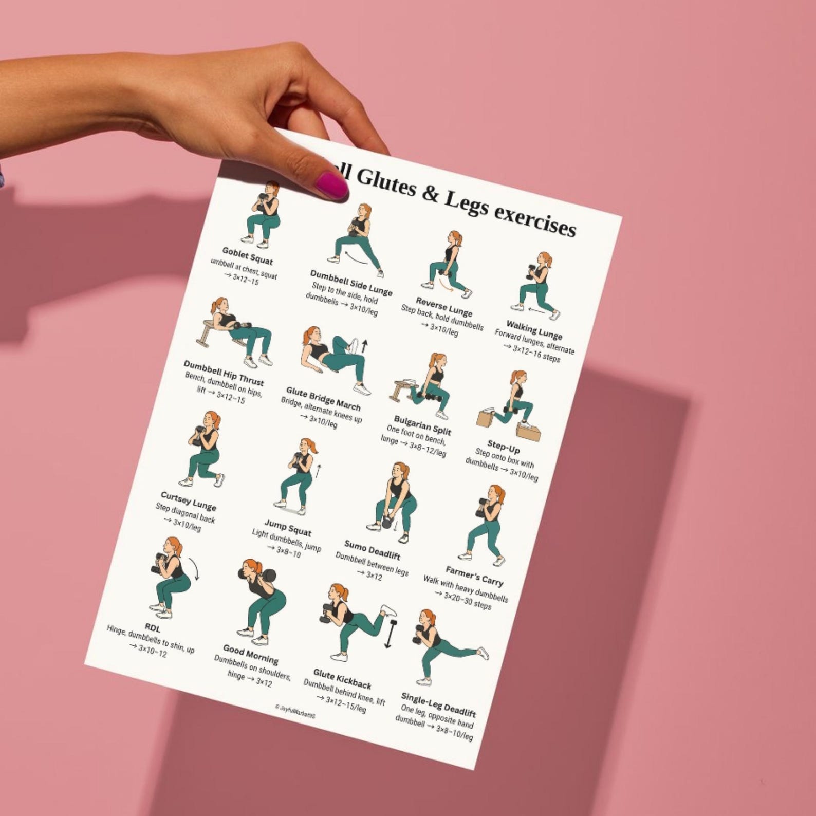 Dumbbell Glutes and Legs Exercises Printable | Lower Body Workout Chart ...