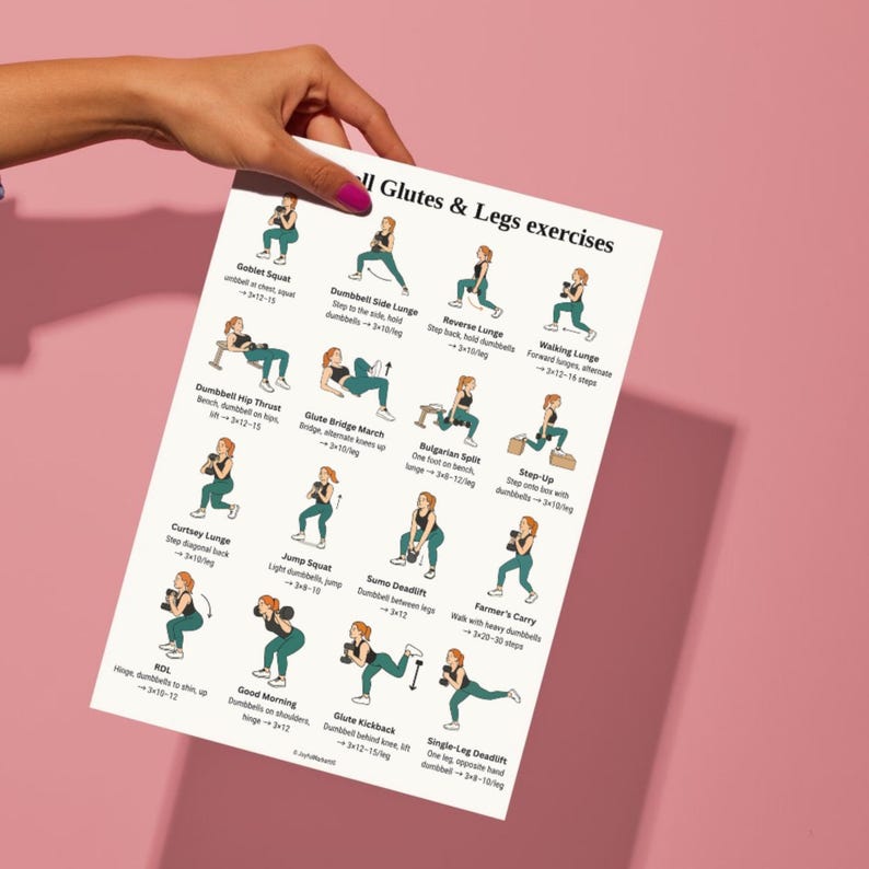 Dumbbell Glutes and Legs Exercises Printable | Lower Body Workout Chart ...
