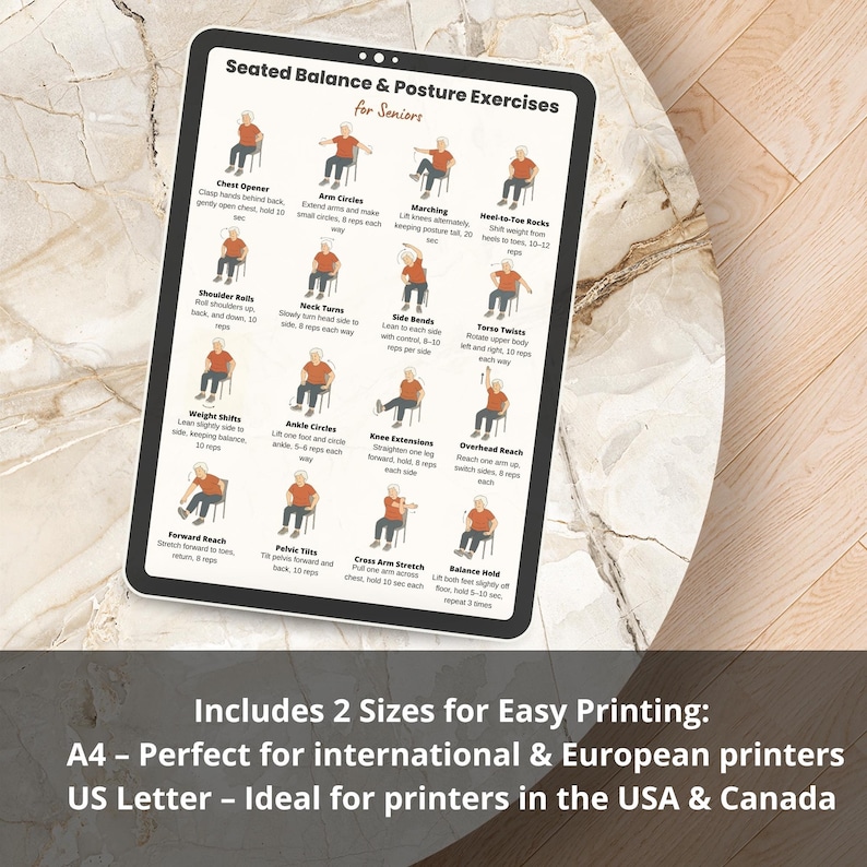 Seated Balance and Posture Exercises for Seniors Printable, Chair ...