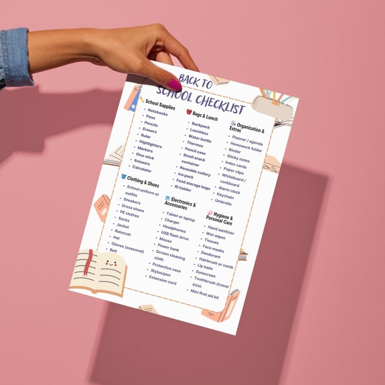 Back to School Checklist Printable PDF, School Supplies List, Kids School Essentials, Daily ...