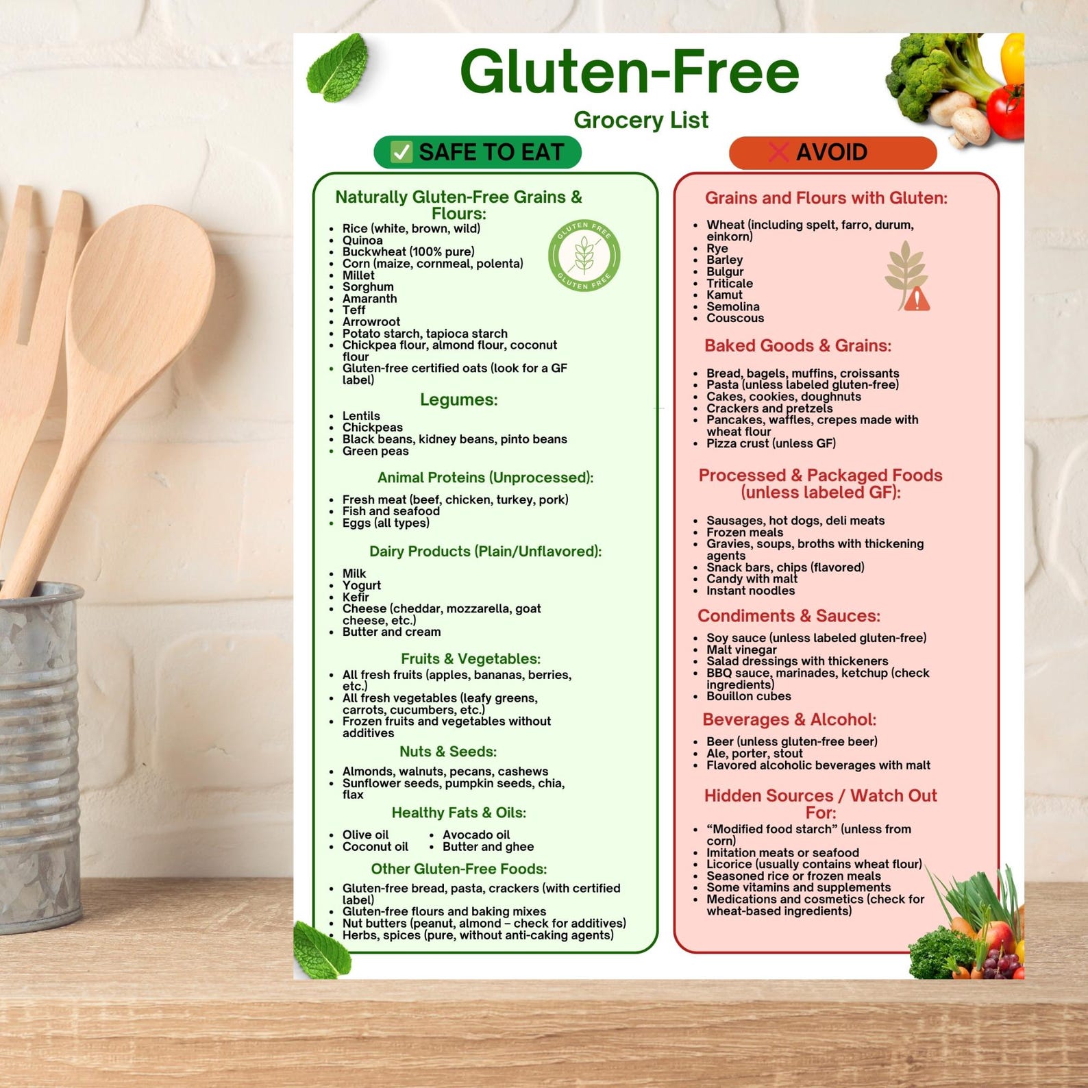 Gluten-free Grocery List Printable PDF | Celiac Food Guide | Gluten ...