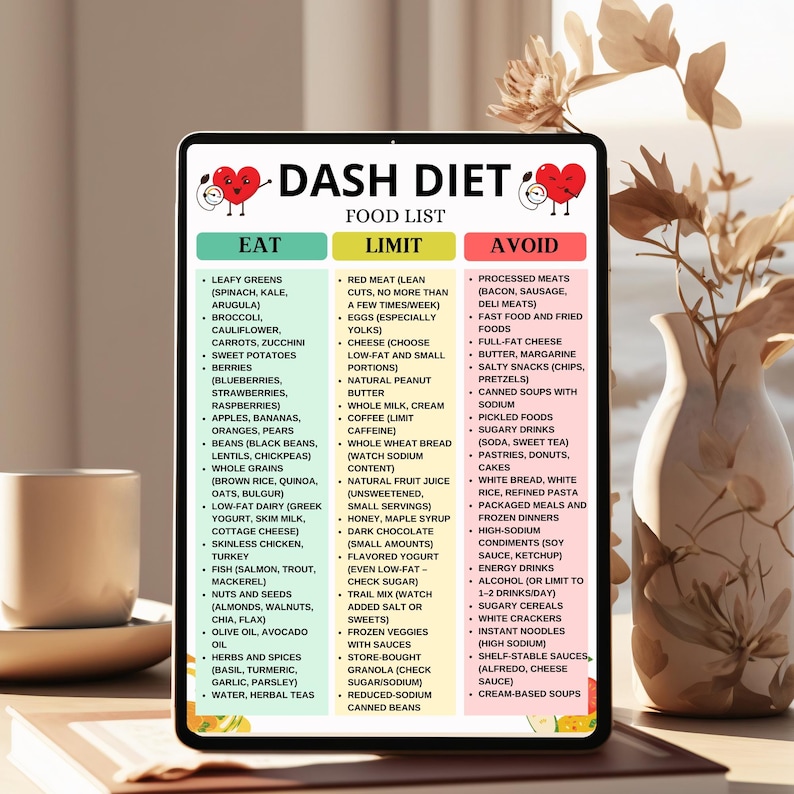 DASH Diet Food List, High Blood Pressure Diet Food List, Low Sodium Foods, Hypertension-friendly ...