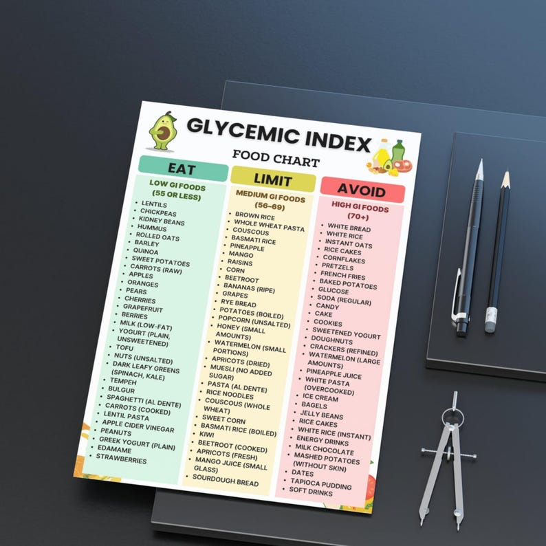 Glycemic Index Food Chart Printable, Low GI and High GI Foods for ...