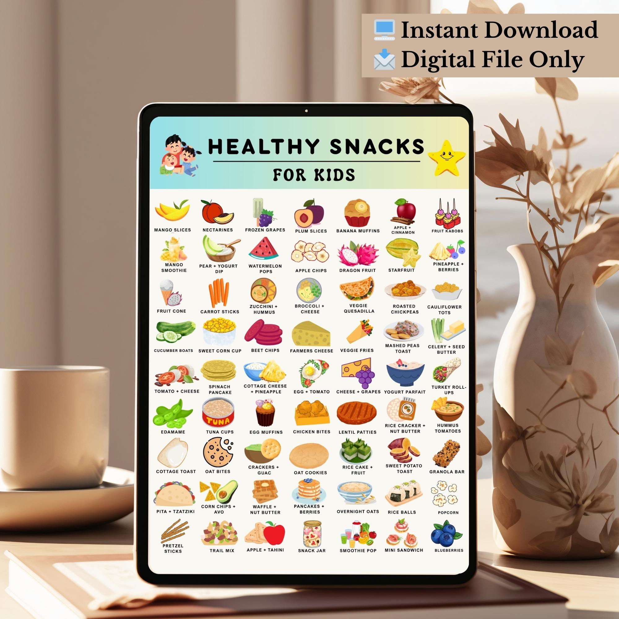 Healthy Snacks for Kids Printable | School Lunch Toddler Snack List ...