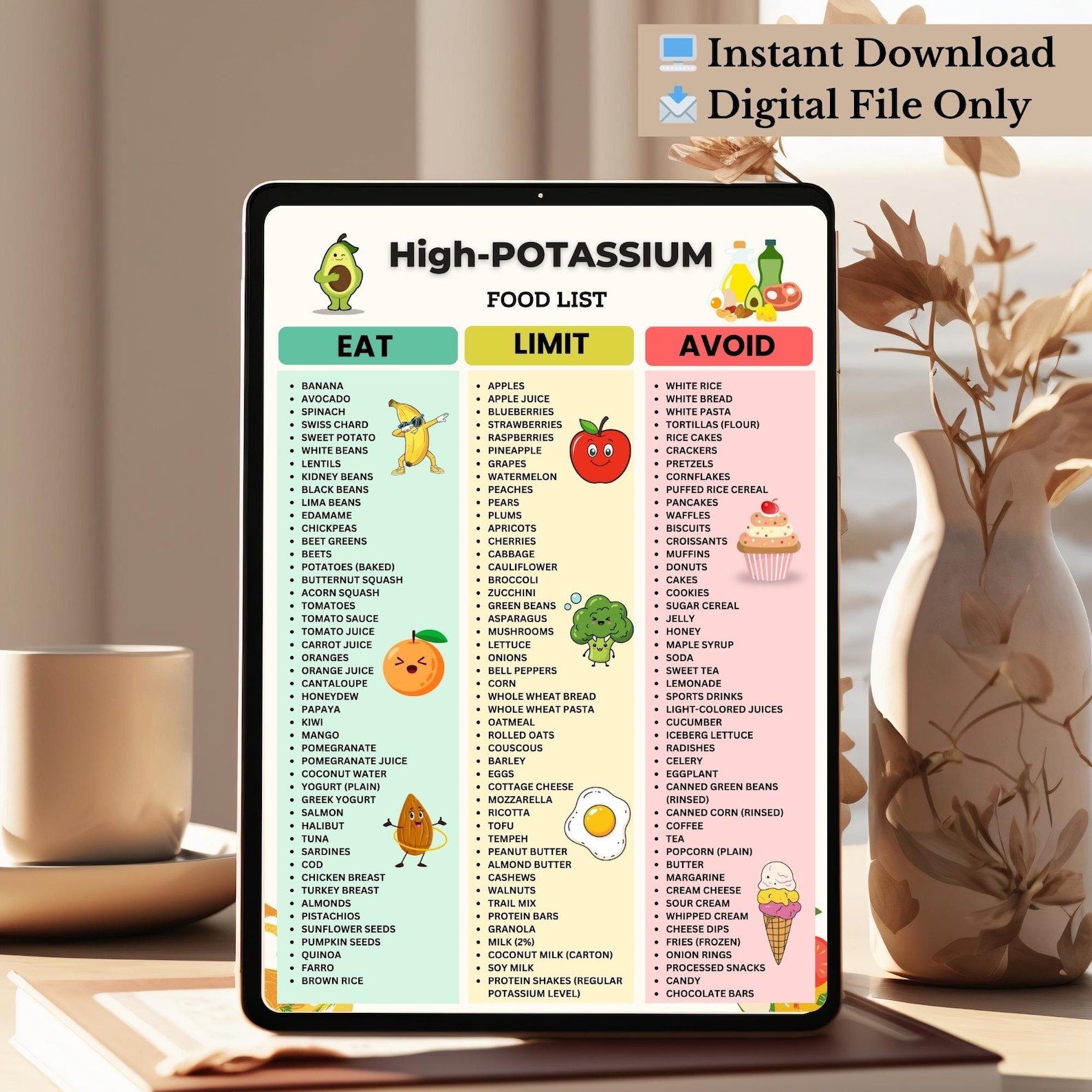 High Potassium Food List Printable | Potassium Foods Chart | Eat Limit ...
