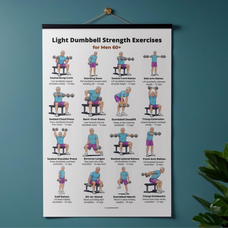 Senior Men Dumbbell Workout 60+ Printable PDF, 16 Strength Training ...