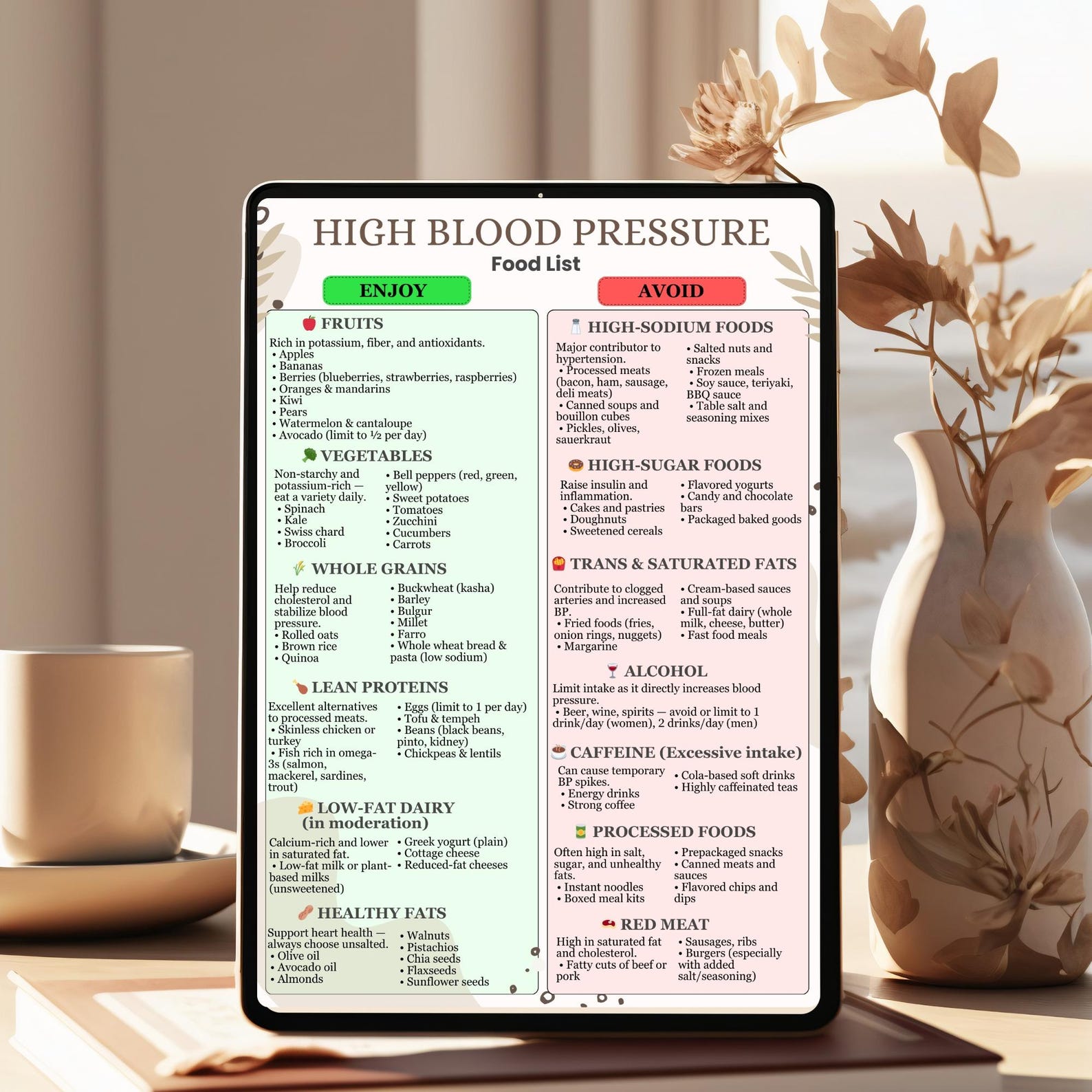 High Blood Pressure Food List PDF, DASH Diet Grocery Planner, Low ...