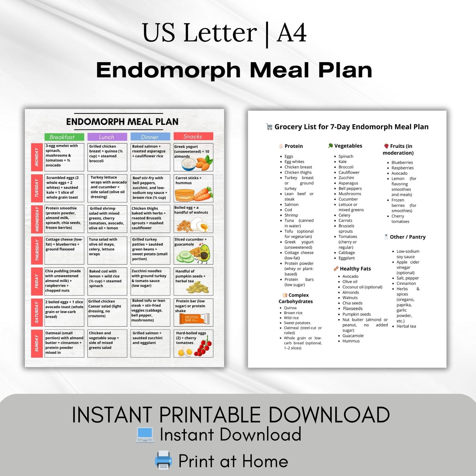 Endomorph Meal Plan PDF, 7-day Macro-based Food Schedule, Calorie ...