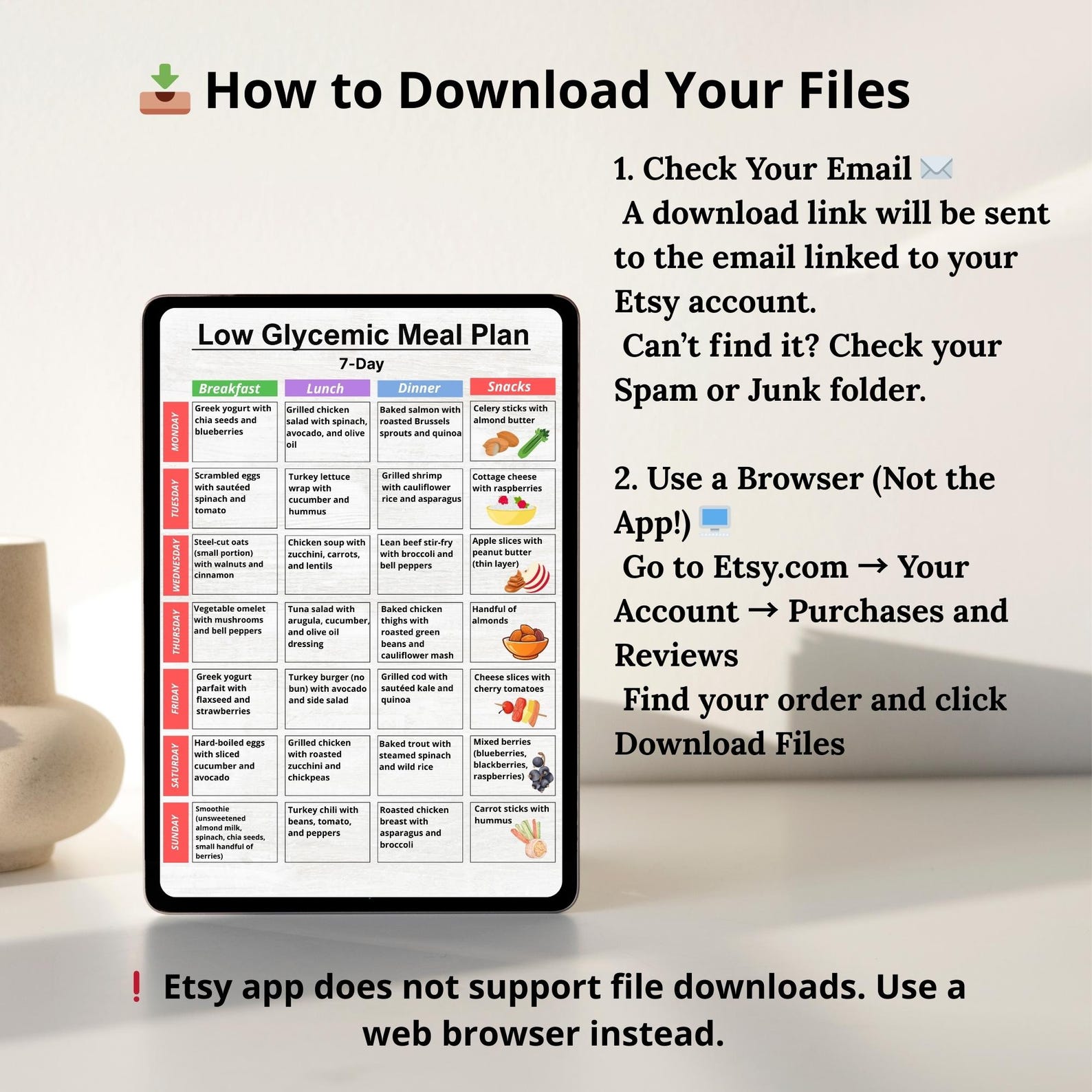 Low Glycemic Meal Planner, 7-day Low GI Meal Plan for Diabetic Diet ...