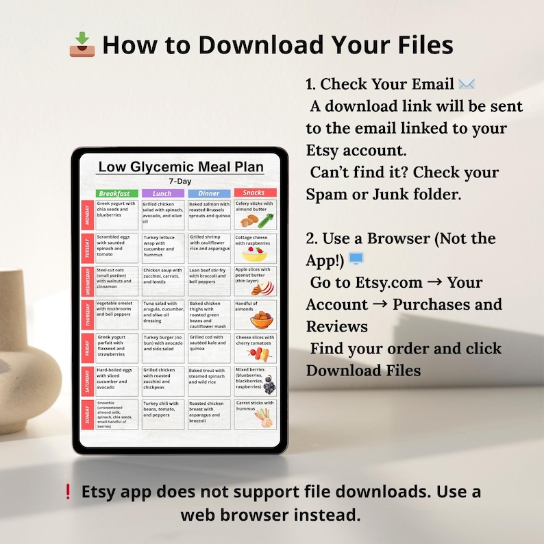 Low Glycemic Meal Planner, 7-day Low GI Meal Plan for Diabetic Diet ...