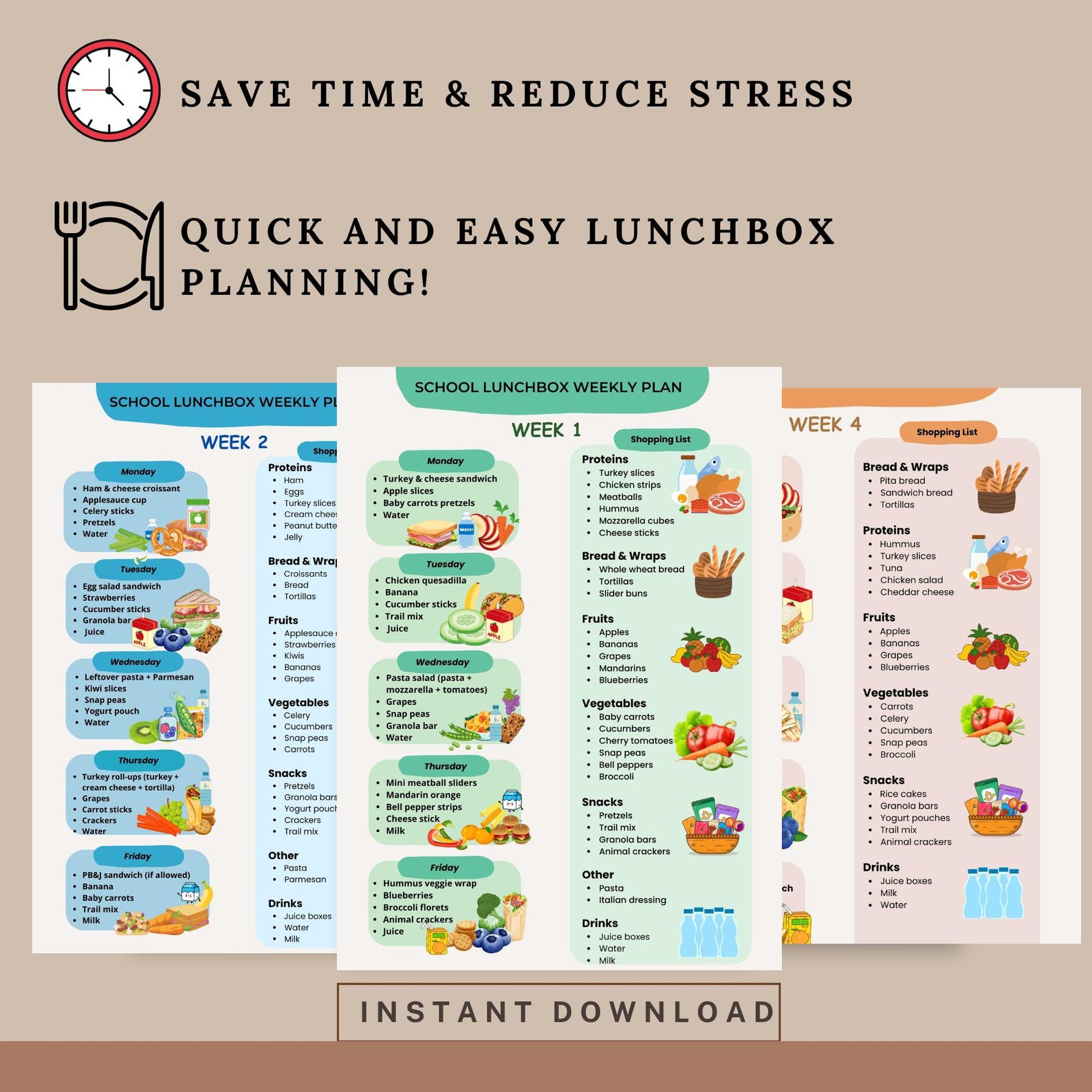Kids Lunchbox Planner Printable, School Lunch Ideas for Kids, Weekly ...