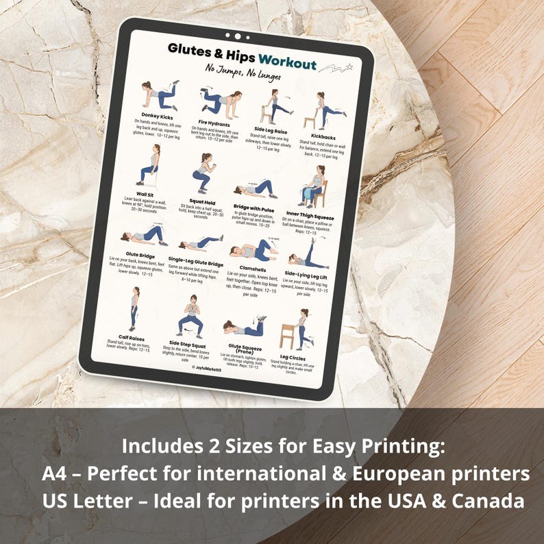 Glutes and Hips Workout | Printable Exercise Chart | No Jump Home ...