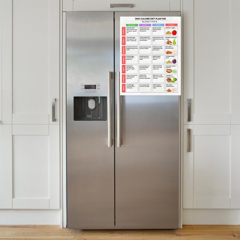 1200 Calorie Meal Plan – 7 Day Diet for Blood Type B | Printable PDF ...