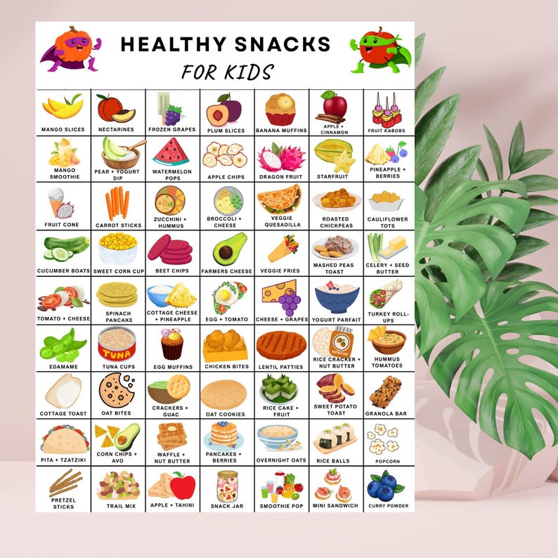 Healthy Snacks for Kids Printable | School Lunch Toddler Snack List ...