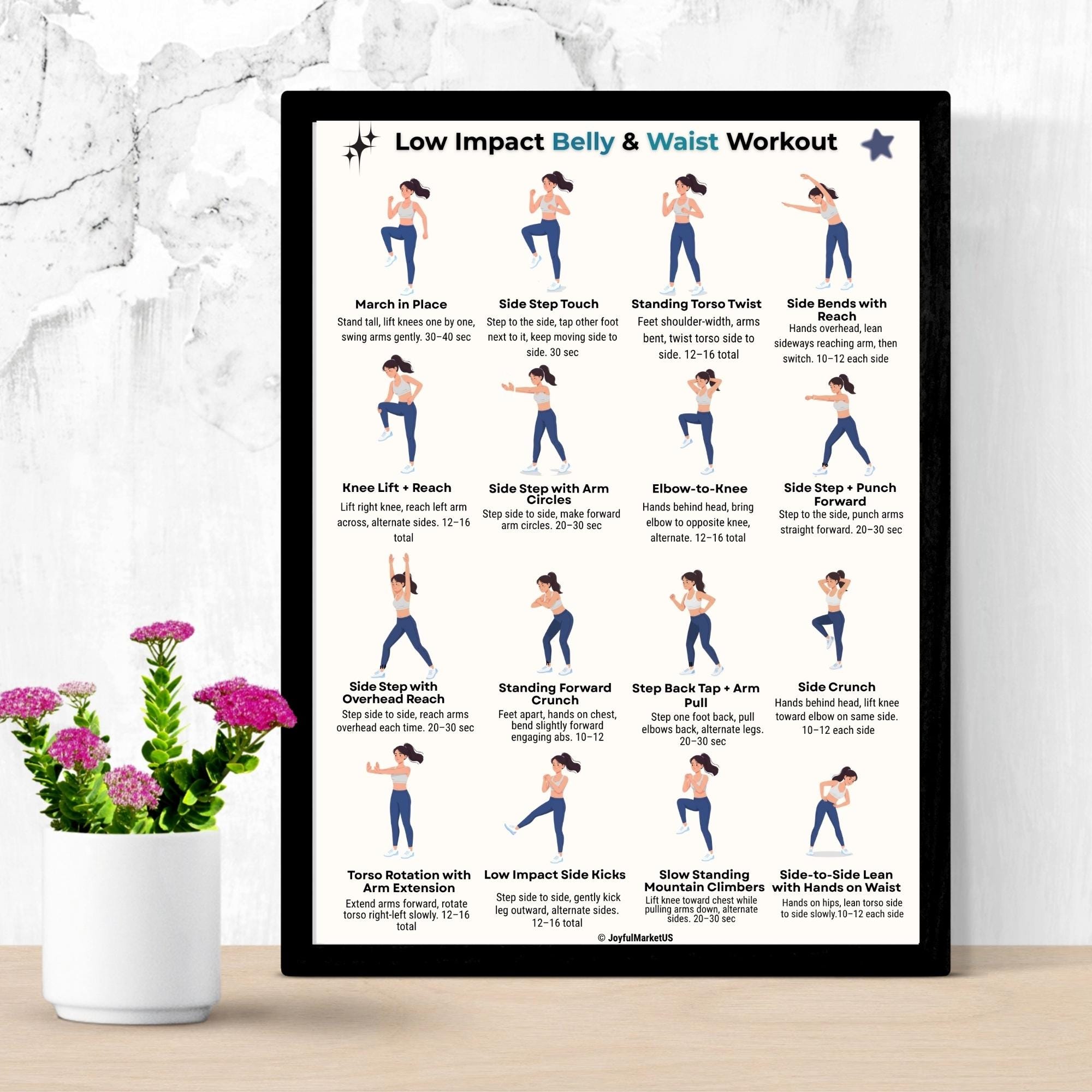 Low Impact Belly and Waist Workout | Printable Exercise Chart | Home ...