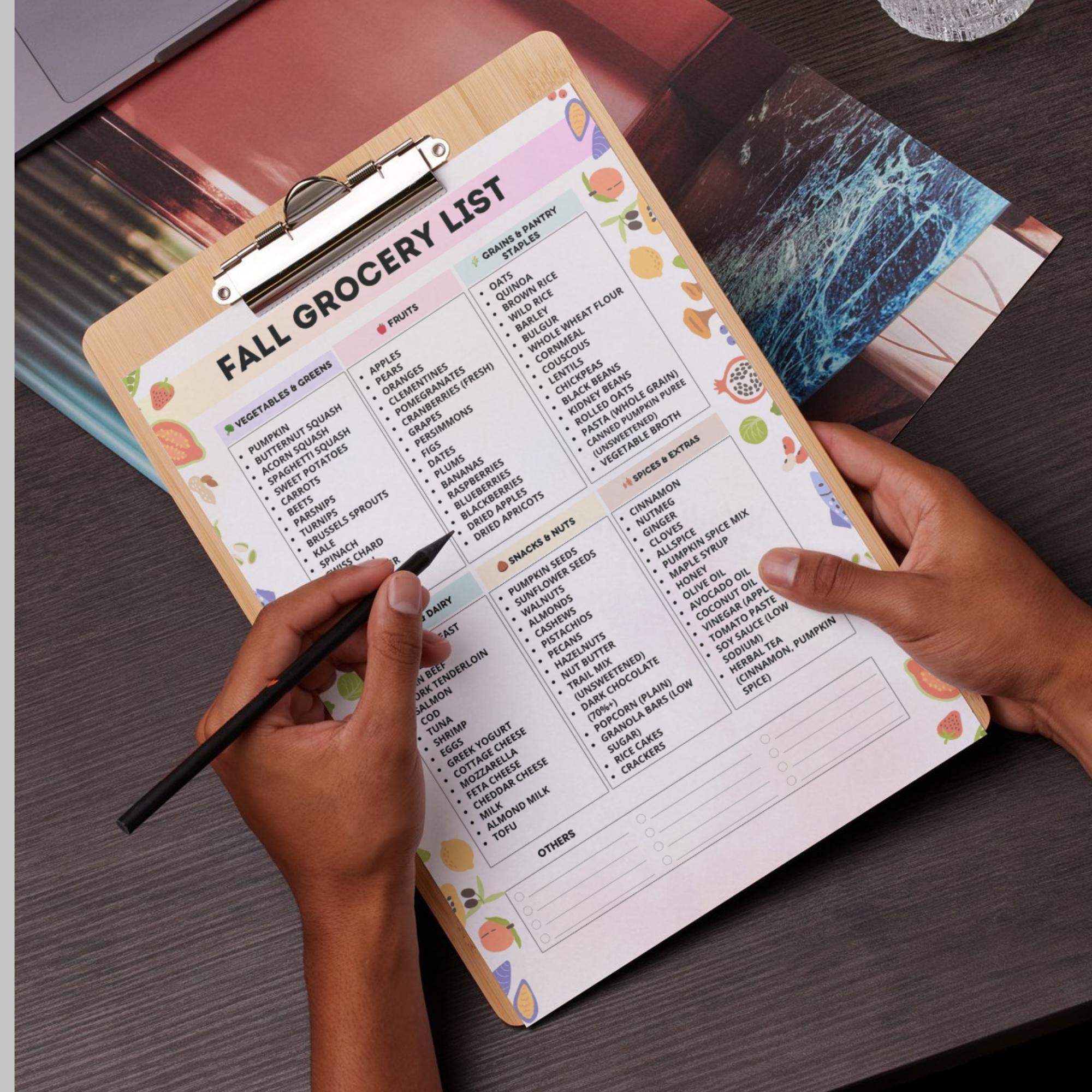 Fall Grocery List Printable PDF | Autumn Food List | Seasonal Grocery ...