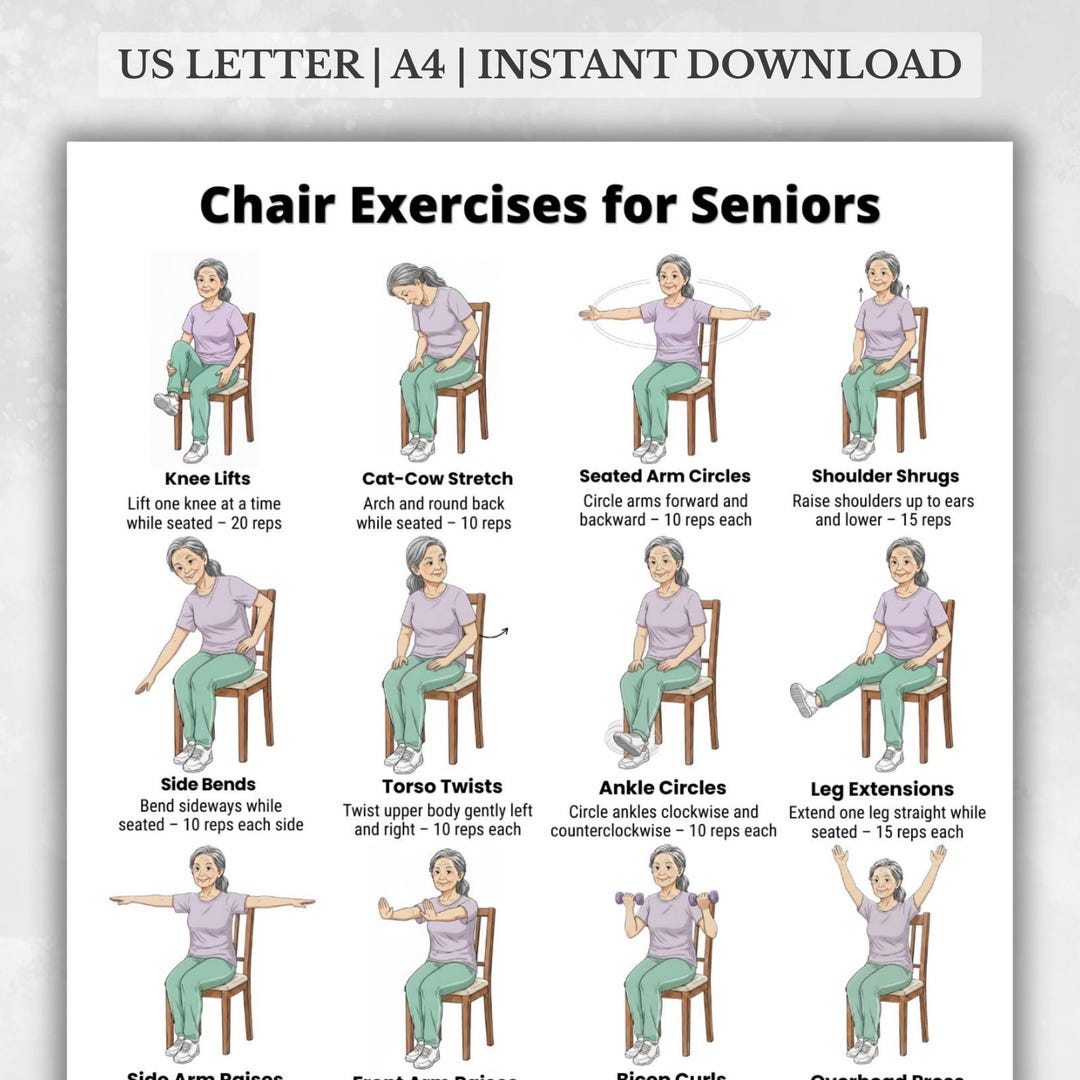 Chair Exercises for Seniors | Seated Chair Workout Chart | Printable ...