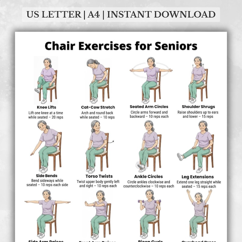 Chair Exercises for Seniors | Seated Chair Workout Chart | Printable ...
