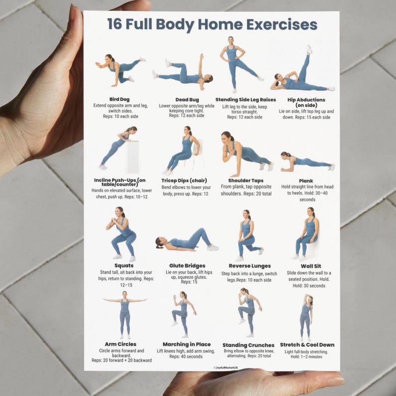 Full Body Home Workout Chart | 16 Easy Exercises | Printable Exercise ...
