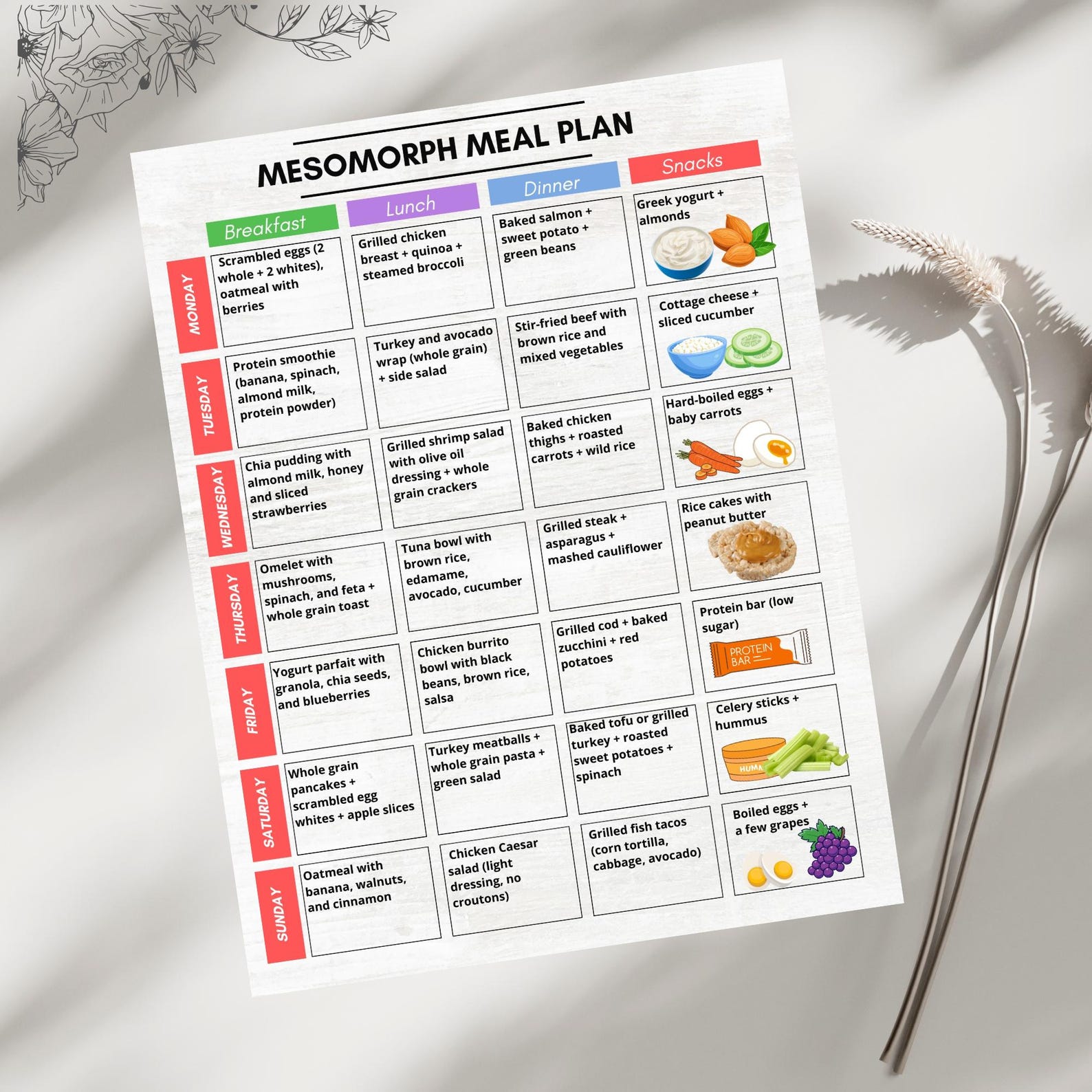 Mesomorph Meal Plan PDF – 7-day Balanced Diet + Grocery List | Muscle ...