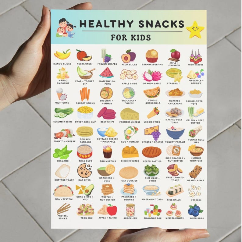 Healthy Snacks for Kids Printable | School Lunch Toddler Snack List ...