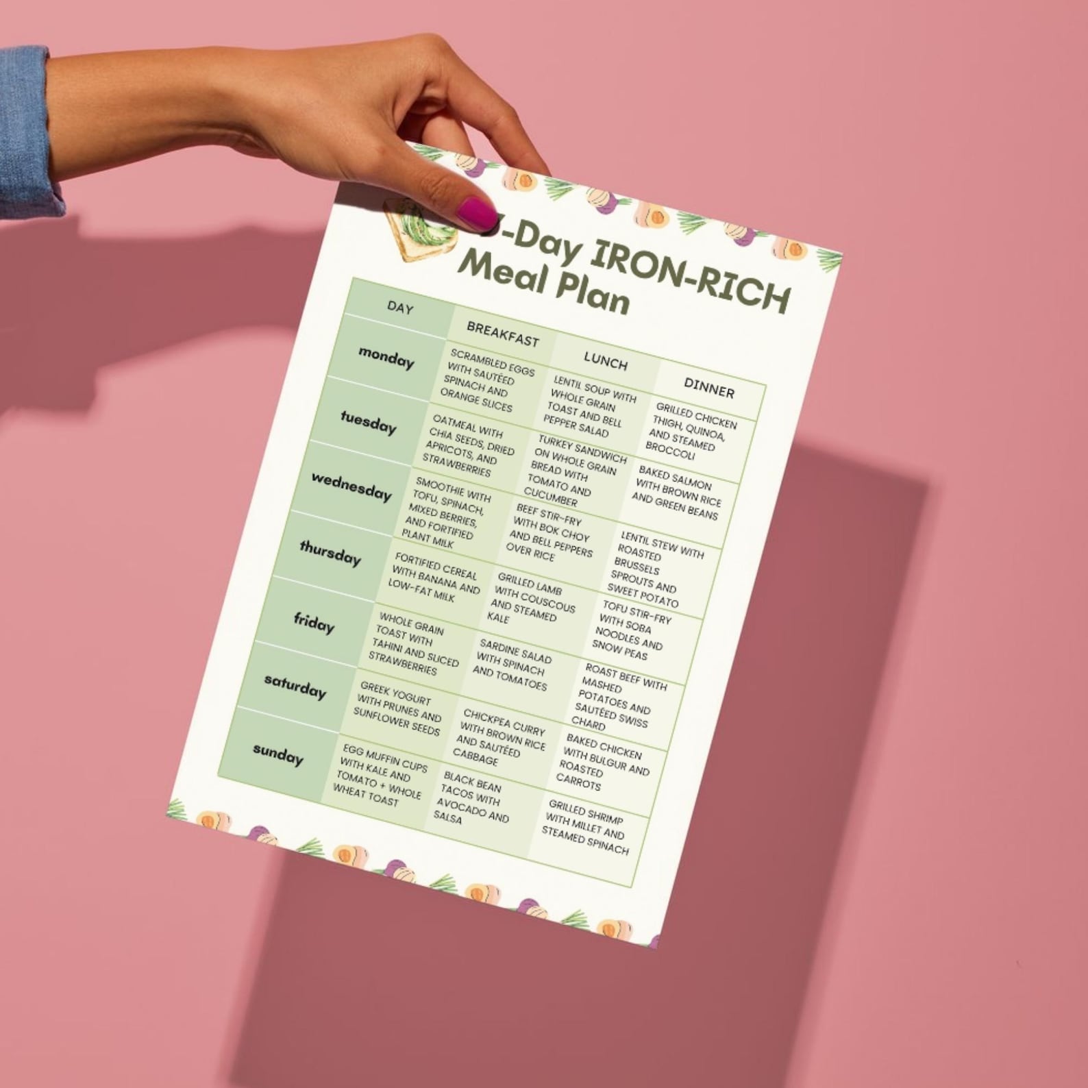 7-day Iron-rich Meal Plan PDF, Iron-rich Foods for Meal Prep & Grocery ...