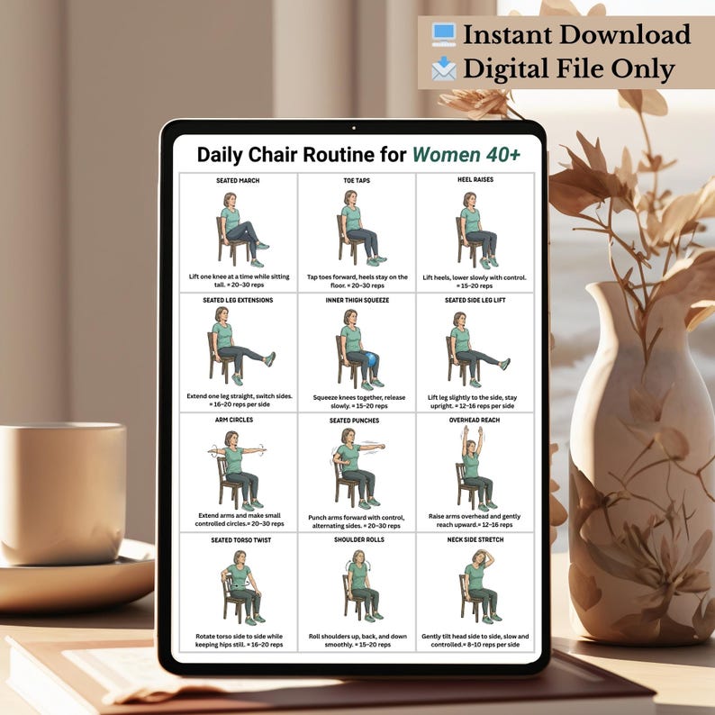 Chair Exercises Daily Routine Printable PDF | Seated Chair Workout for ...