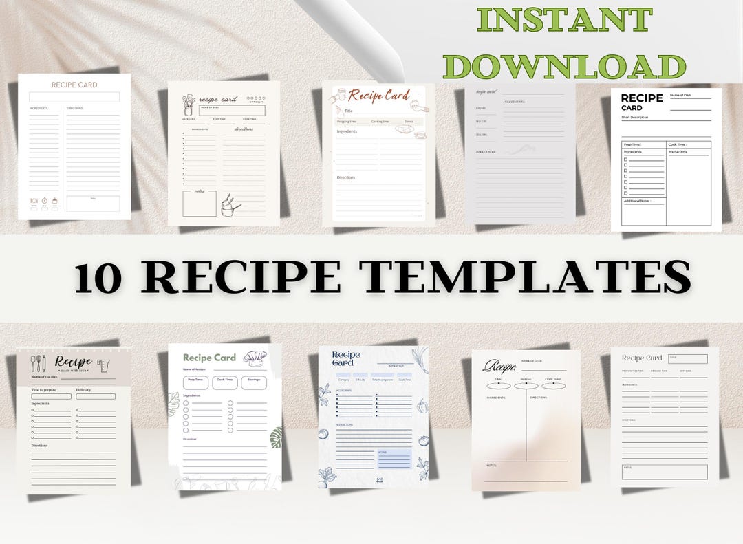 Plantilla de receta imprimible, plantilla de hoja de recetas, plantilla ...