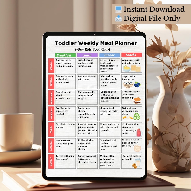 Toddler Weekly Meal Planner, 7-day Kids Food Chart, Printable Meal ...
