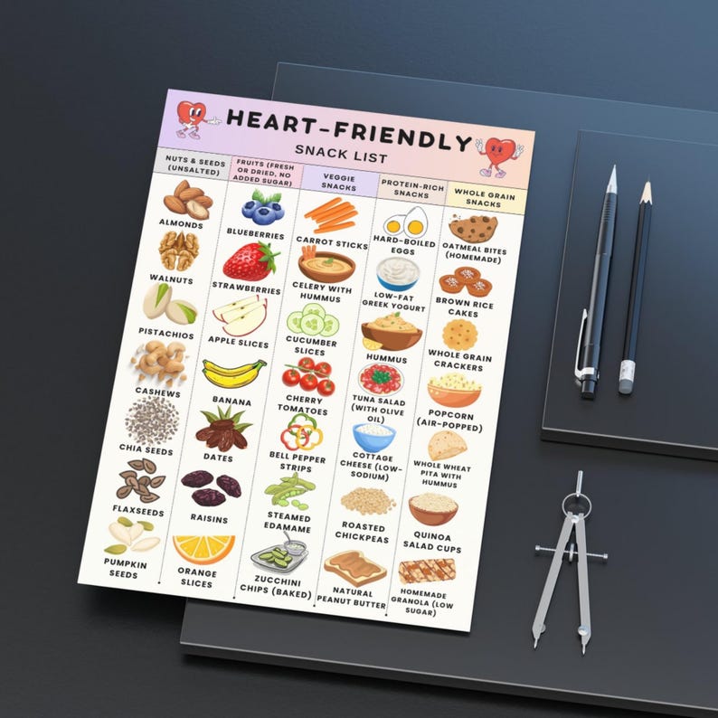 Low Sodium Snack List, Heart-friendly Snacks Printable PDF, High ...