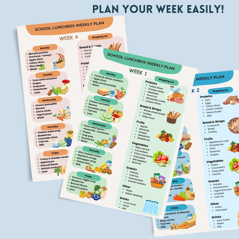 Kids Lunchbox Planner Printable, School Lunch Ideas for Kids, Weekly ...