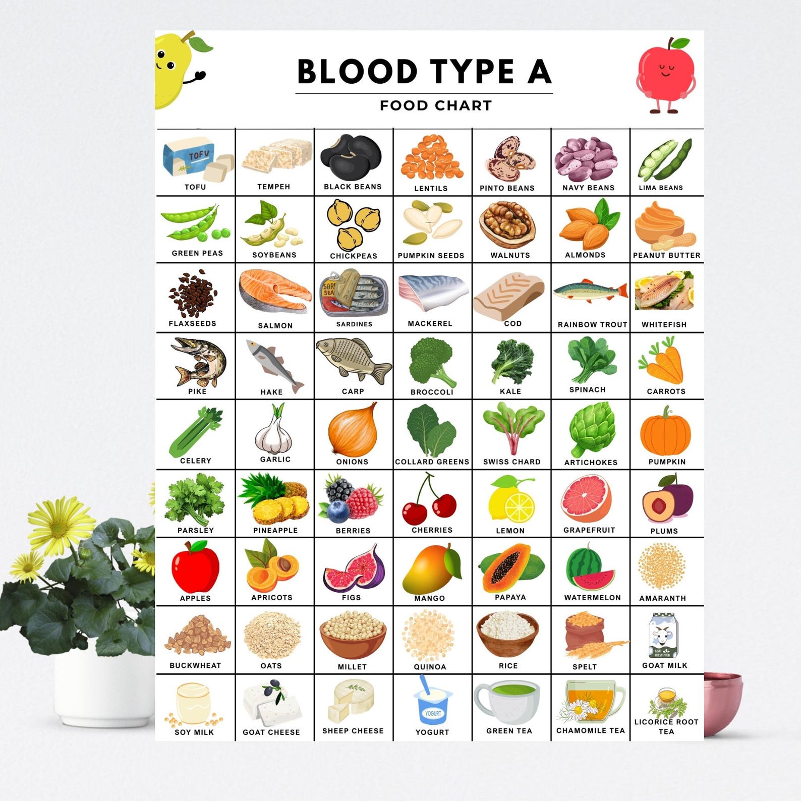 Blood Type A Food List – 63 Beneficial Foods | Printable Diet Chart PDF ...