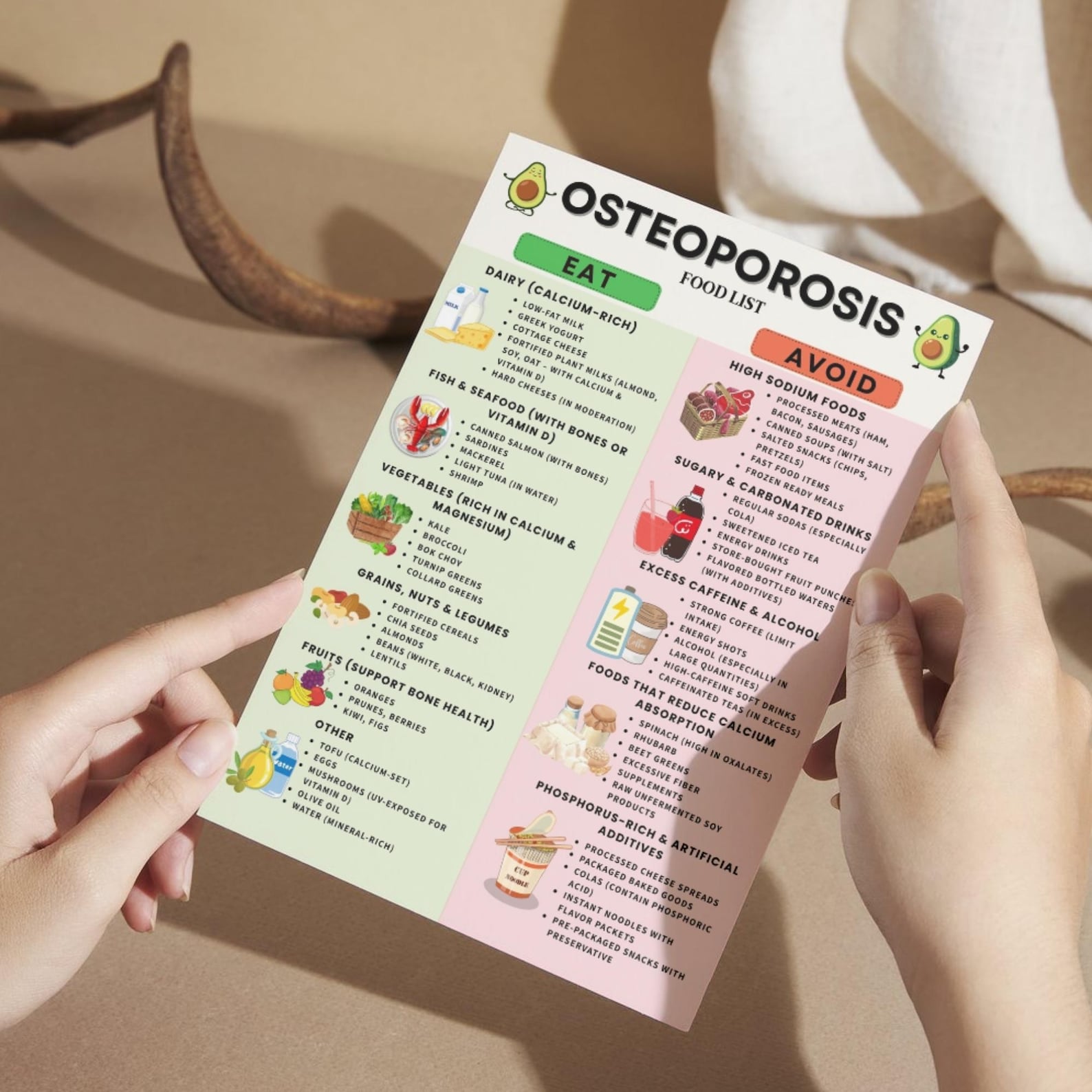 Osteoporosis Food List Printable, Osteoporosis Food Chart, High Calcium ...