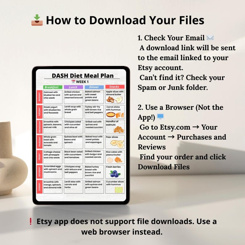 DASH Diet Meal Plan 28 Day PDF, 4 Week Low Sodium Weekly Menu Printable ...