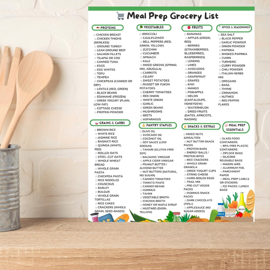 Meal Prep Grocery List PDF – Clean Eating Food Checklist, Weekly Meal ...