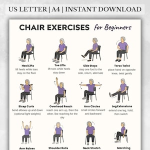 Chair Exercises for Beginners Printable | Seated Workout Chart | Low ...
