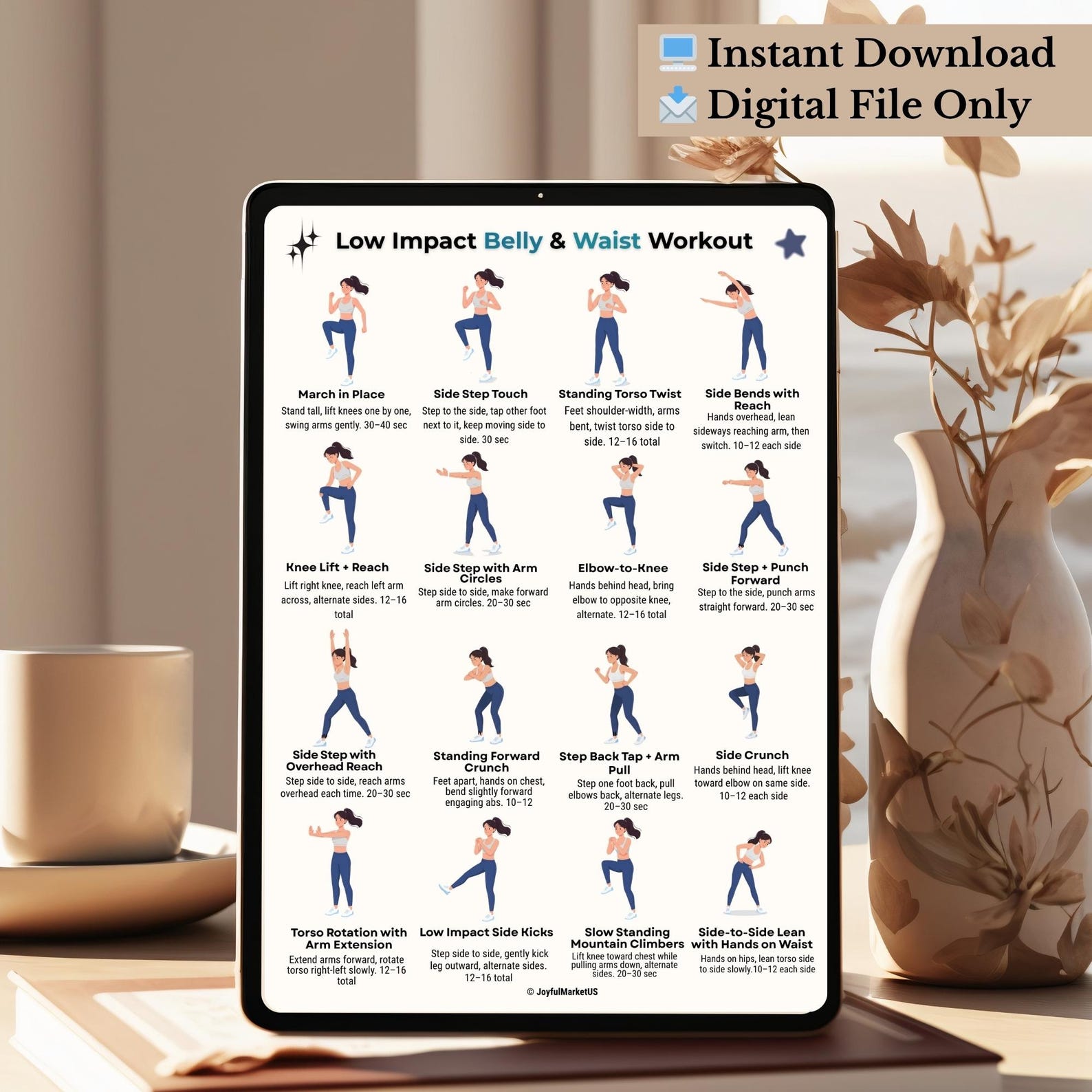Low Impact Belly and Waist Workout | Printable Exercise Chart | Home ...