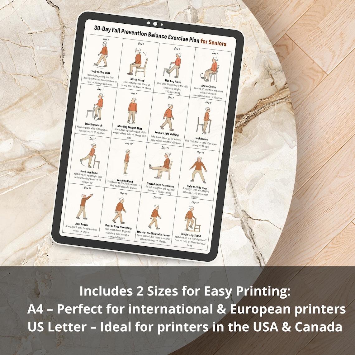 30 Day Balance Exercises for Seniors Printable | Fall Prevention ...