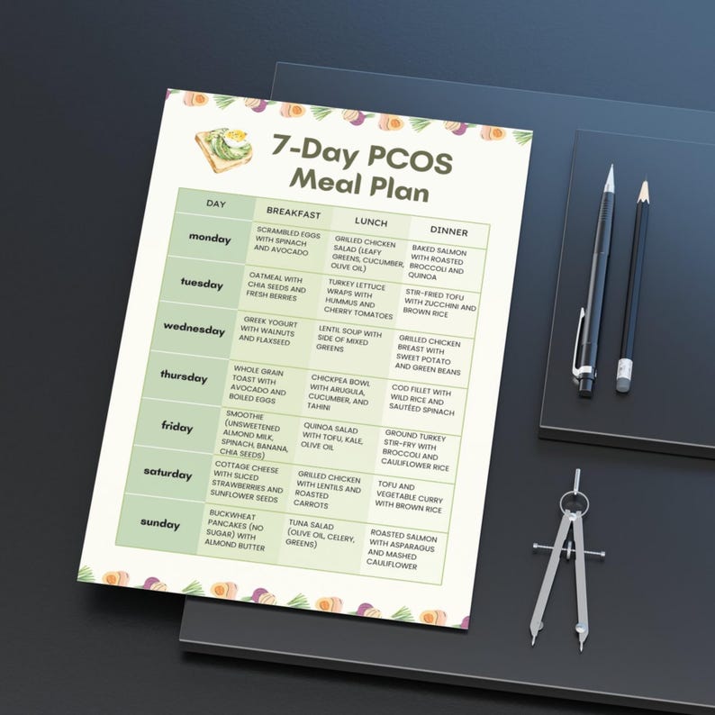 PCOS Meal Plan Printable, 7-day Low GI Food Plan PDF, Insulin ...