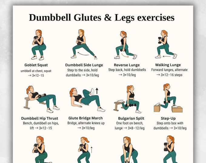 Dumbbell Glutes and Legs Exercises Printable | Lower Body Workout Chart ...