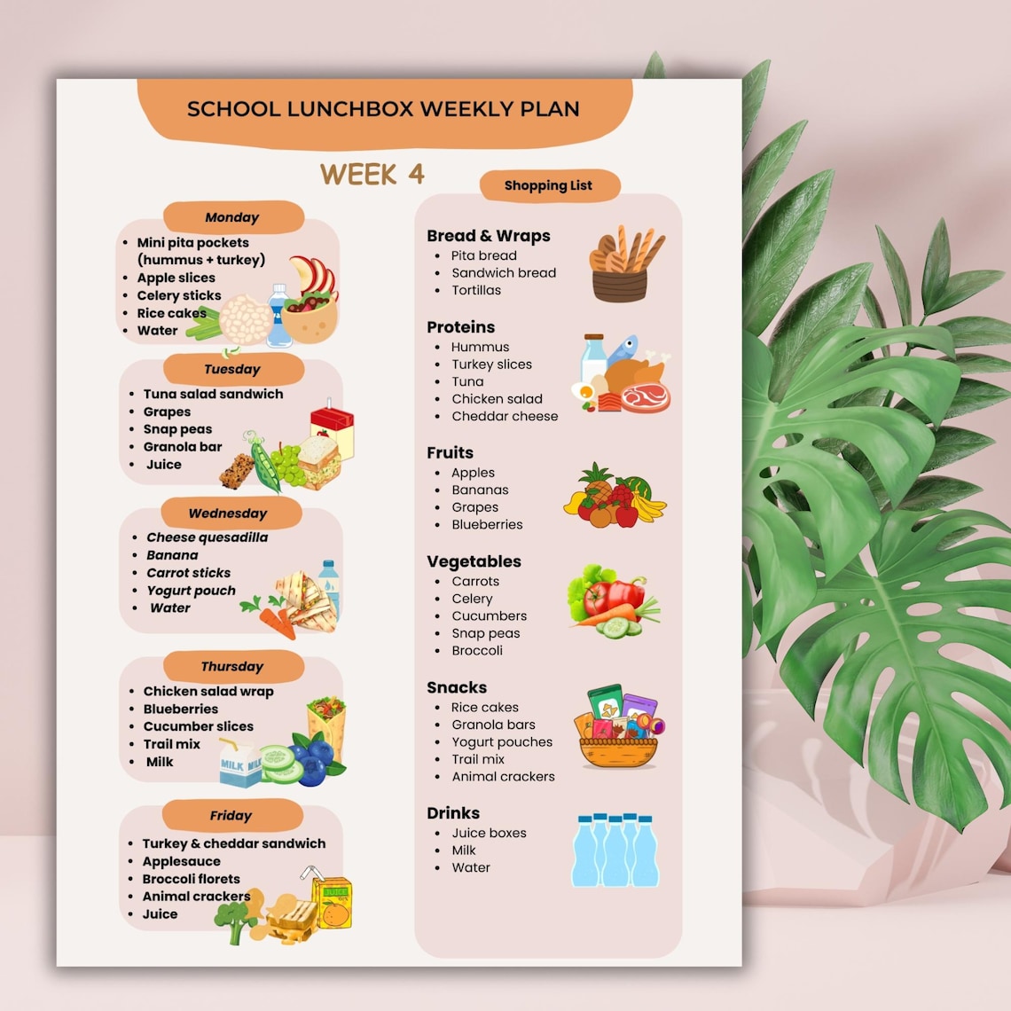 Kids Lunchbox Planner Printable, School Lunch Ideas for Kids, Weekly ...