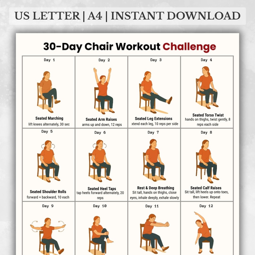 30 Day Chair Workout Challenge Printable | Seated Exercise Plan | Daily ...