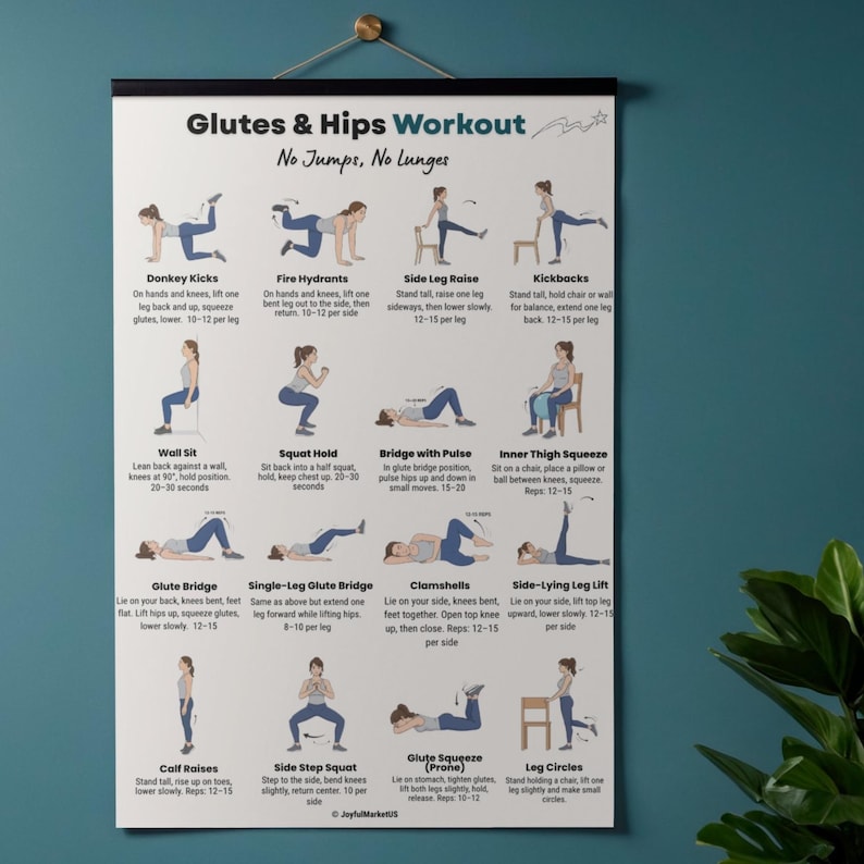 Glutes and Hips Workout | Printable Exercise Chart | No Jump Home ...