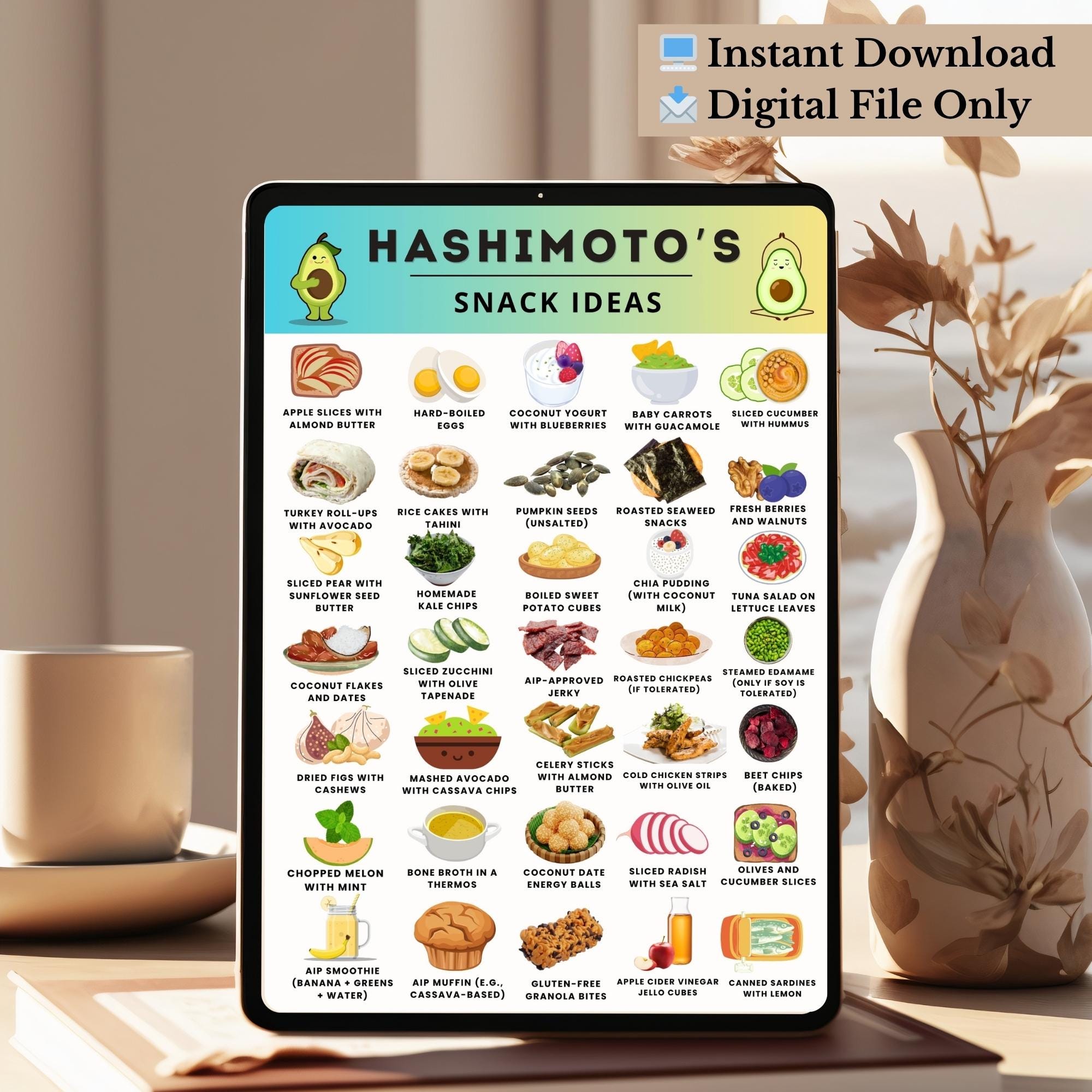 Hashimoto’s Snack Ideas Chart, Thyroid Diet Snack List, Gluten-free ...