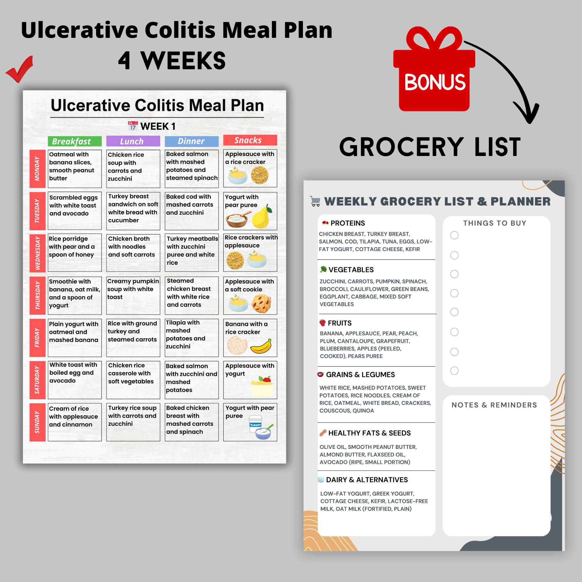 Ulcerative Colitis Meal Plan 4 Weeks + Grocery List, Ulcerative Colitis ...