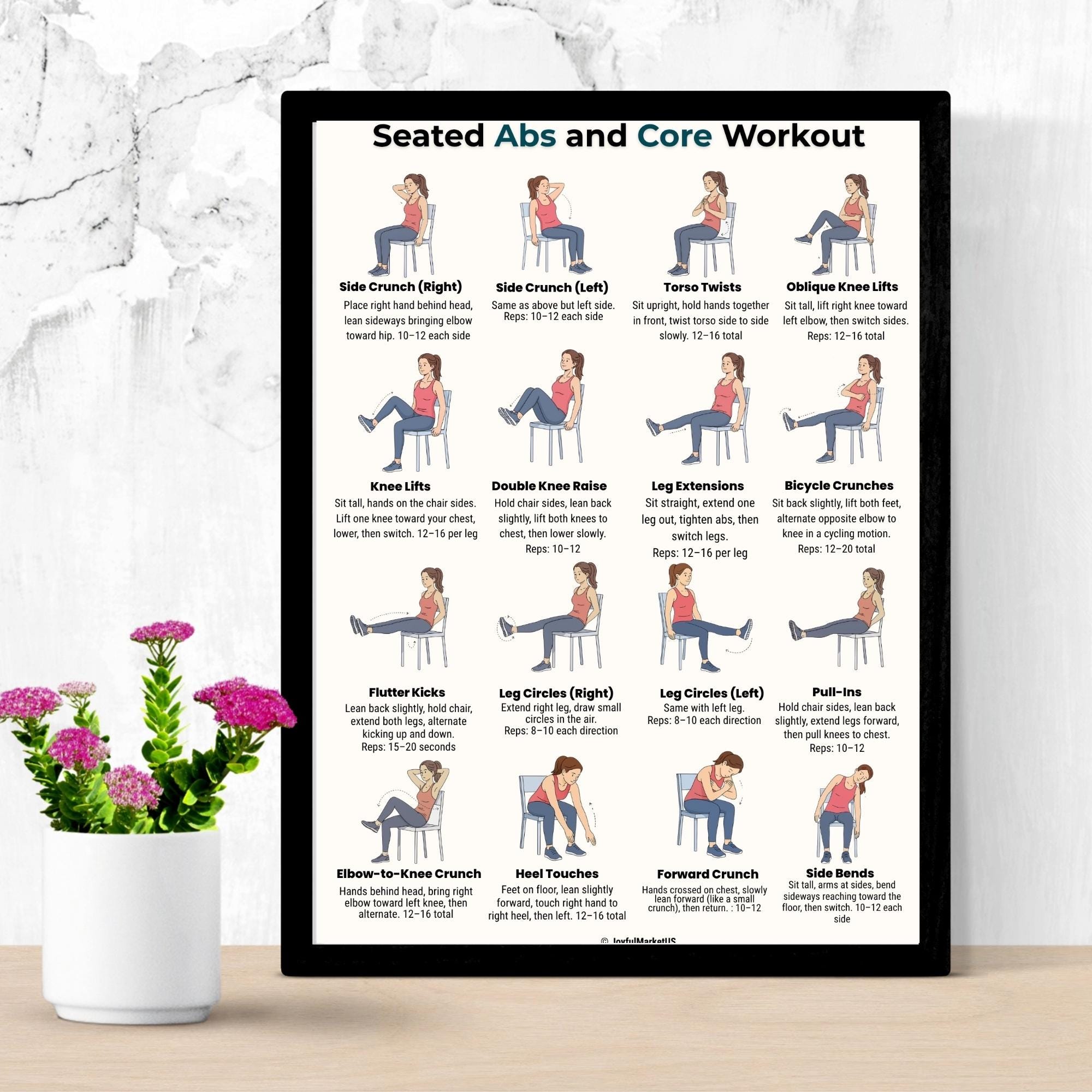 Seated Abs and Core Workout Printable | Chair Exercise Chart ...