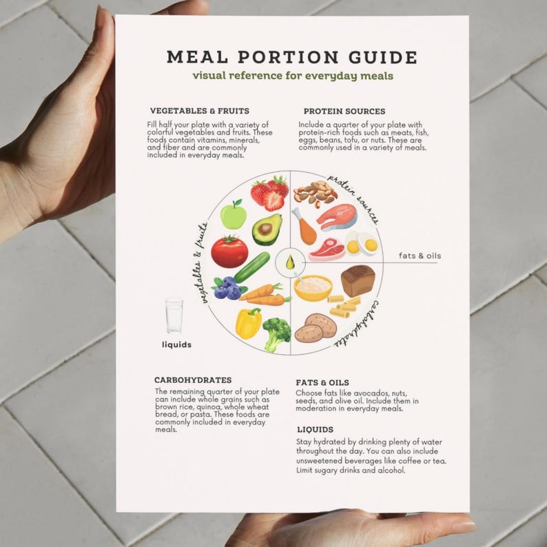 Portion Plate Guide, Visual Meal Chart, Macronutrient Food Groups ...