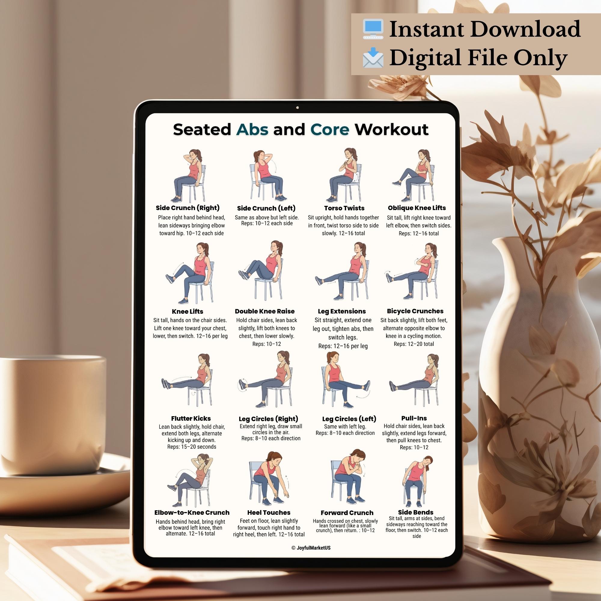 Seated Abs and Core Workout Printable | Chair Exercise Chart ...